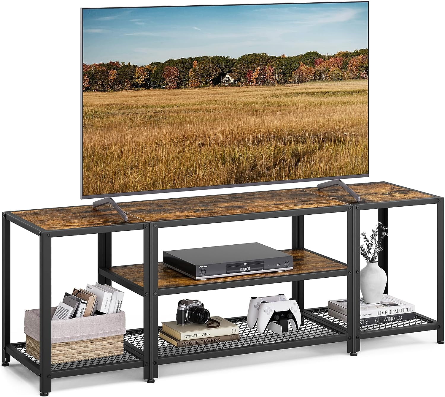Modern TV Stand for TVs up to 65 Inches, 3-Tier Entertainment Center ...