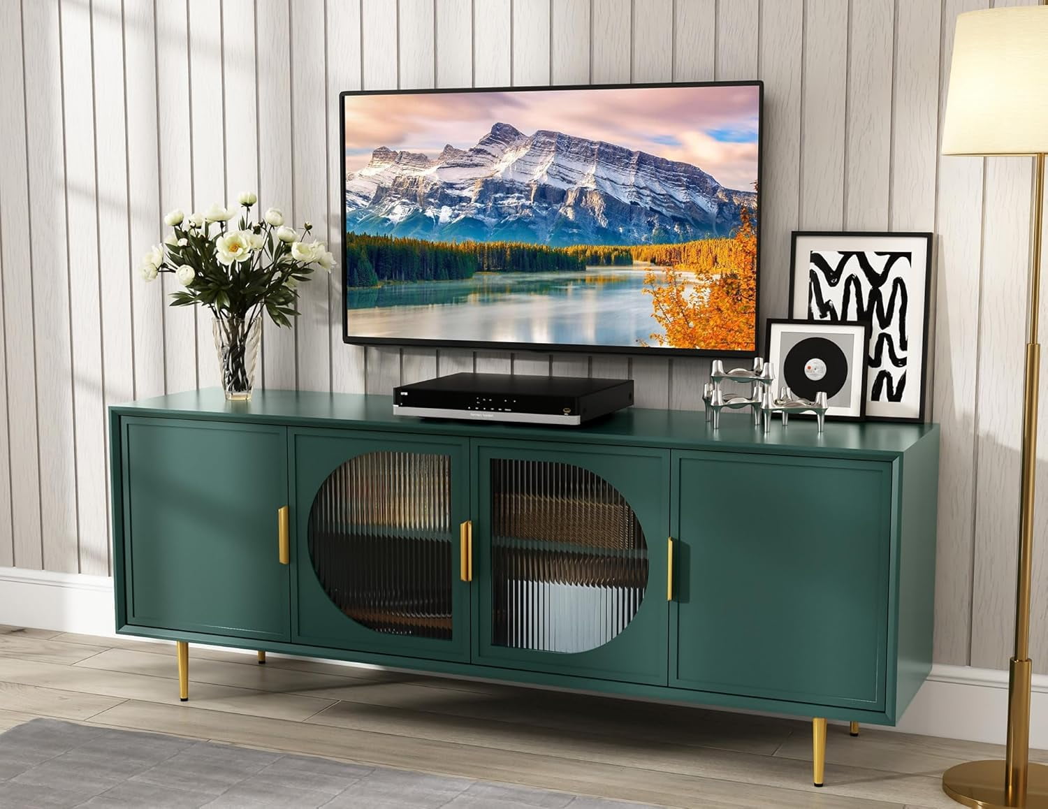 Modern TV Stand for TVs up to 70+ inch, Glass Door Television Console ...