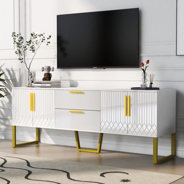 Evelyn&Zoe Chabot Rectangular TV Stand for TV's up to 75", White ...