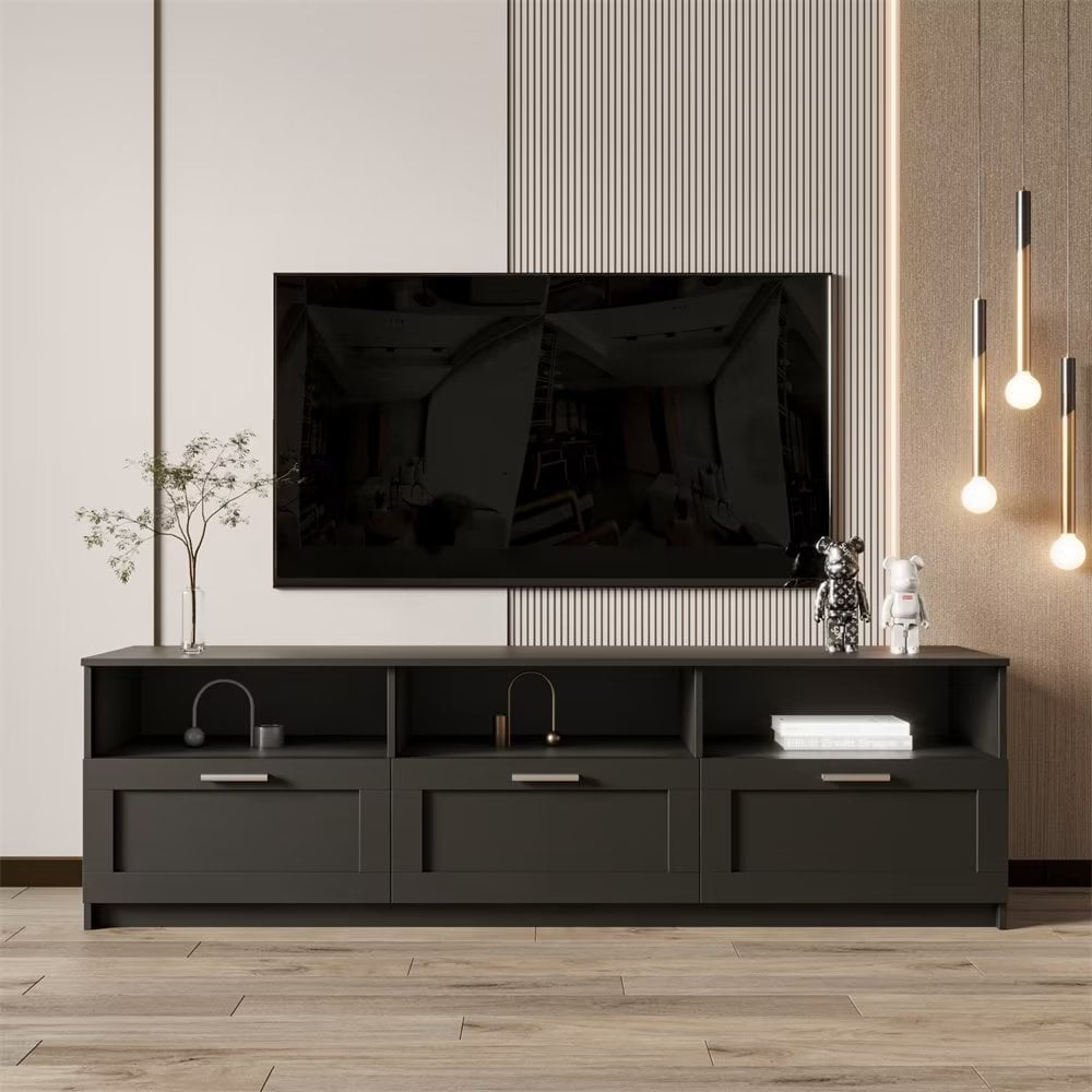 Black 80-Inch TV Stand, Entertainment Center with 3 Storage Spaces ...