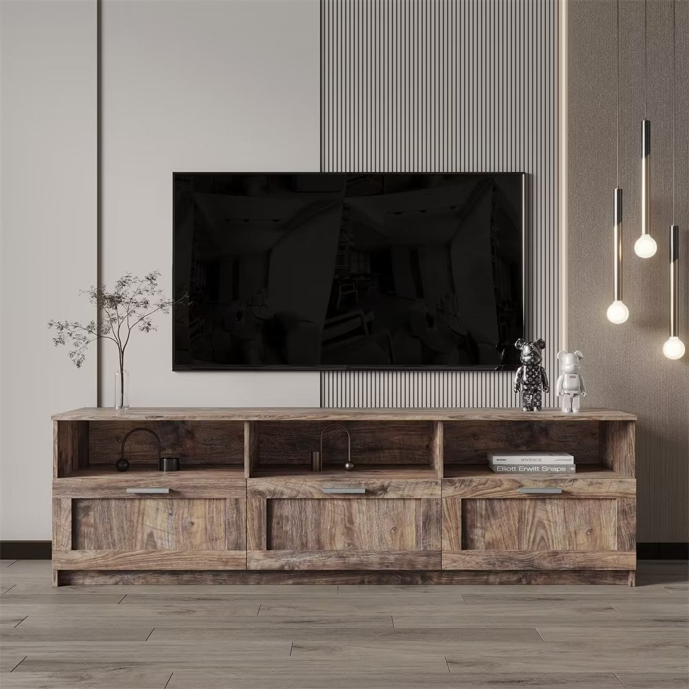 Modern TV Stand for TVs up to 80 Inch with 3 Open Storage Spaces, 3 ...