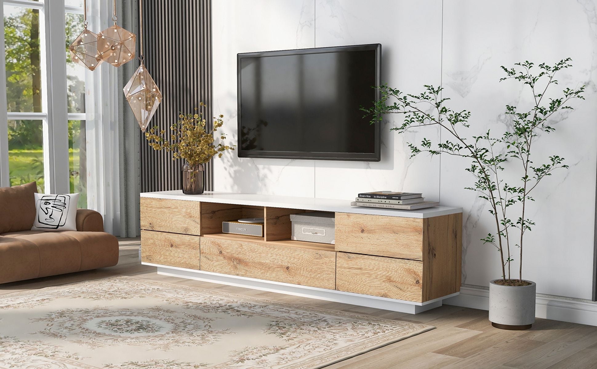 Modern TV Stand for TVs up to 80 Inches, Multi-Functional Media Console ...