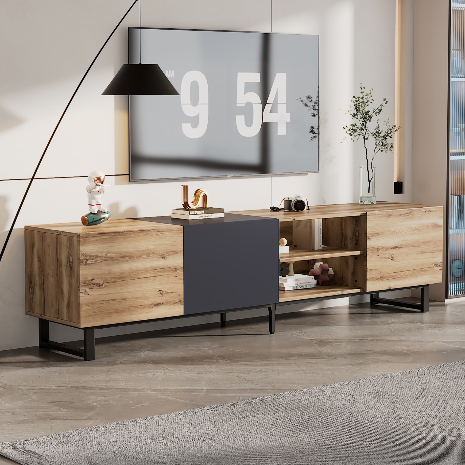 Modern TV Stand for TVs Up to 80'', Wooden Entertainment Center Table ...