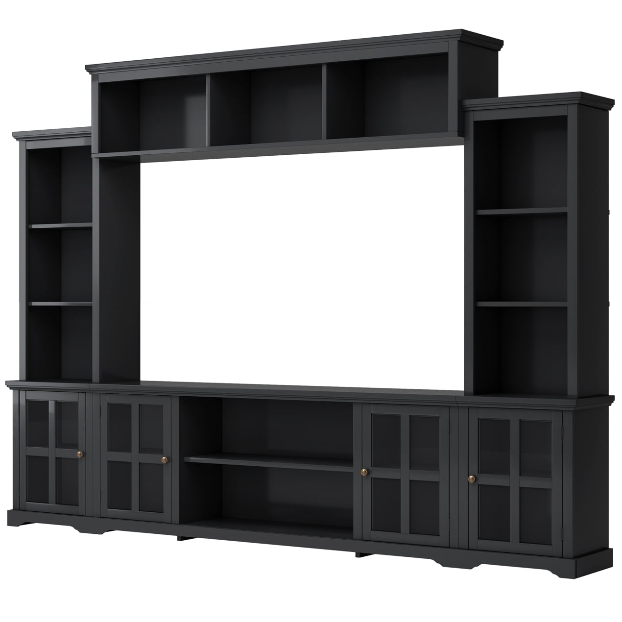 Modern TV Stand with Tempered Glass & Particle Board - 66-Inch Console ...