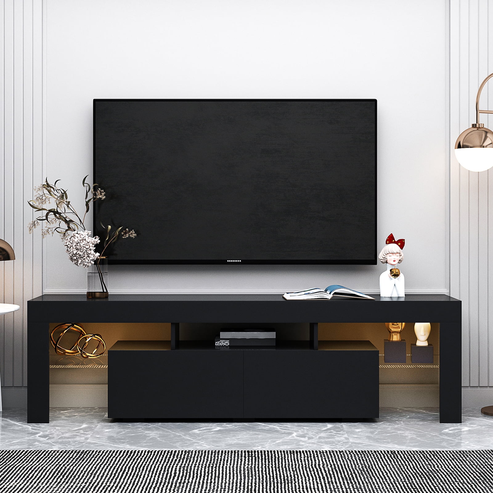 Modern TV Stand With 16-color LED Lights TV Console Table With 2 ...