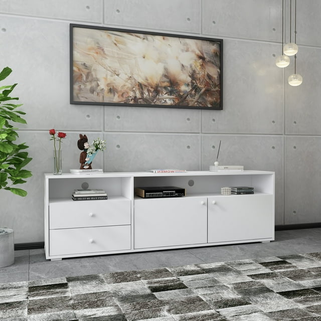 Modern TV Stand for 50 55 65 70 inch TV Console Cabinet White - Walmart.com