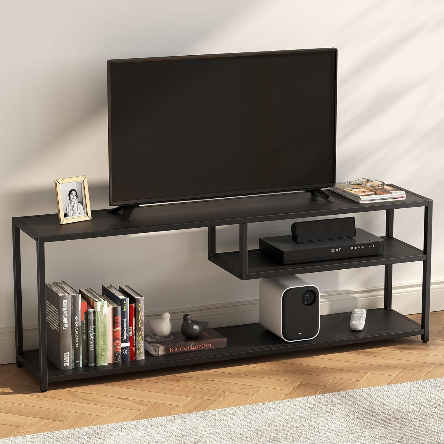 **modern tv stand for 55" tv, tv table with storage shelves ...