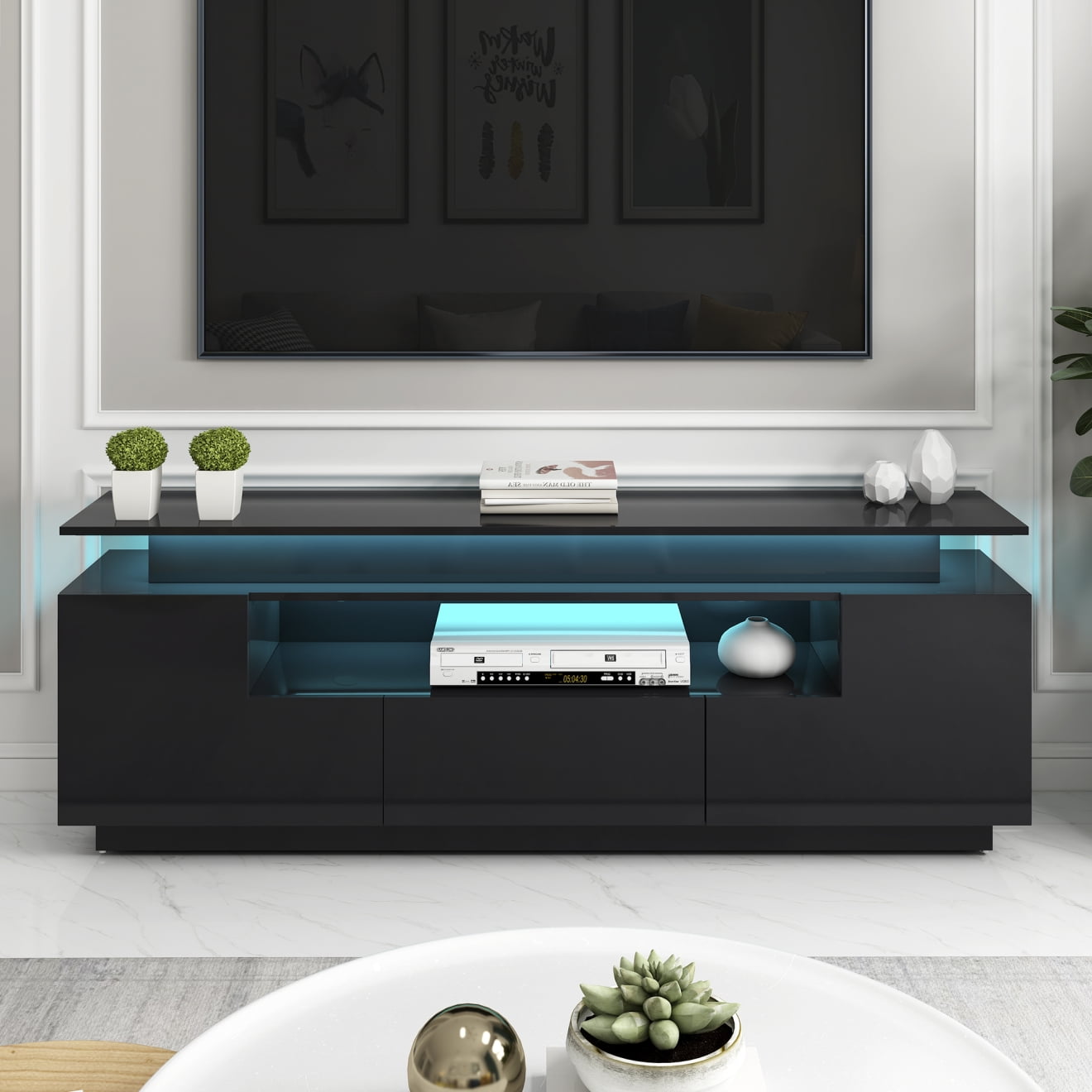 Modern TV Stand for 75+ inch TV, Entertainment Center with 16-color LED ...