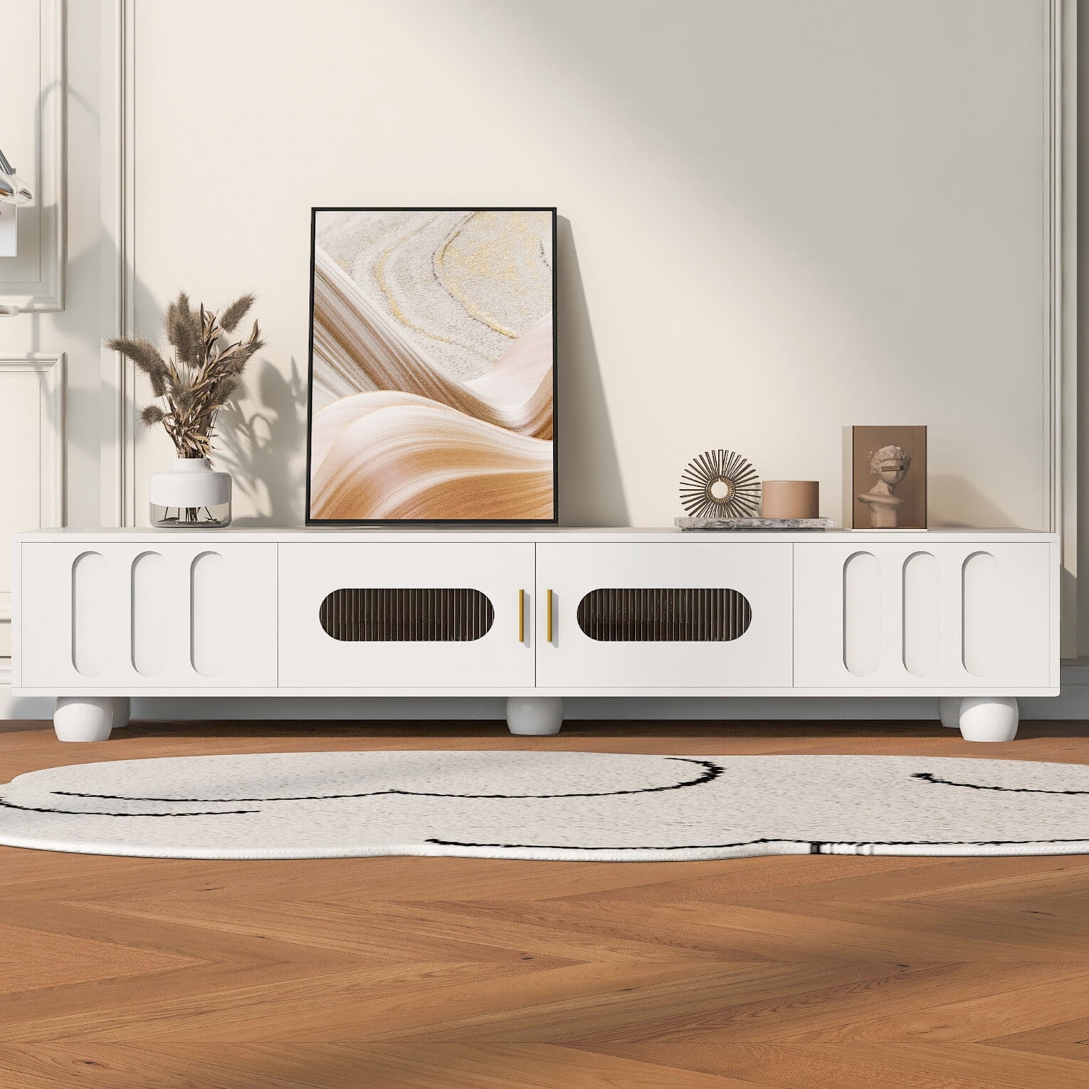 Modern TV Stand for 80 Inch TVs Entertainment Center with Glass Door ...