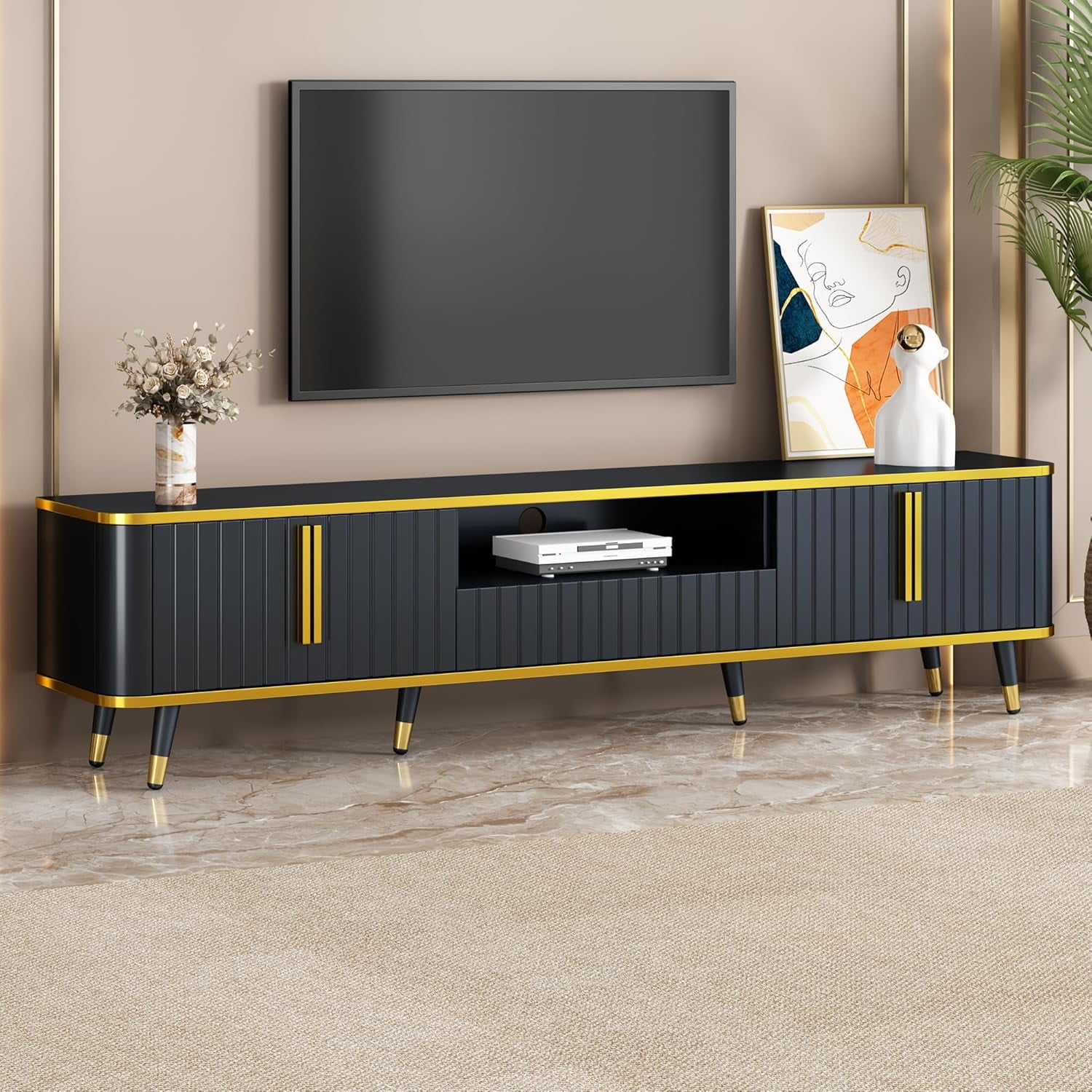 Modern TV Stand for TV, Fluted Entertainment Center with Storage Drawer ...