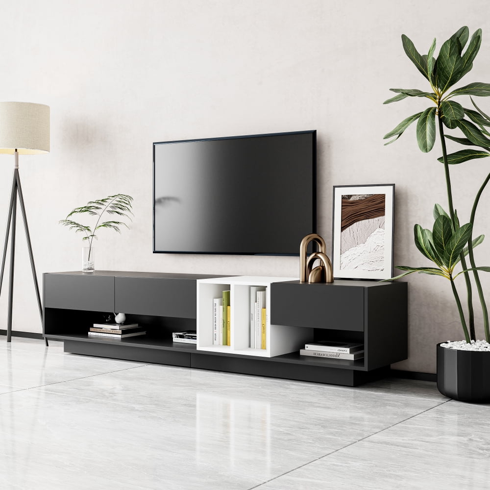 Modern TV Stand for TV up To 80", Two-Tone TV Cabinet Media Center ...