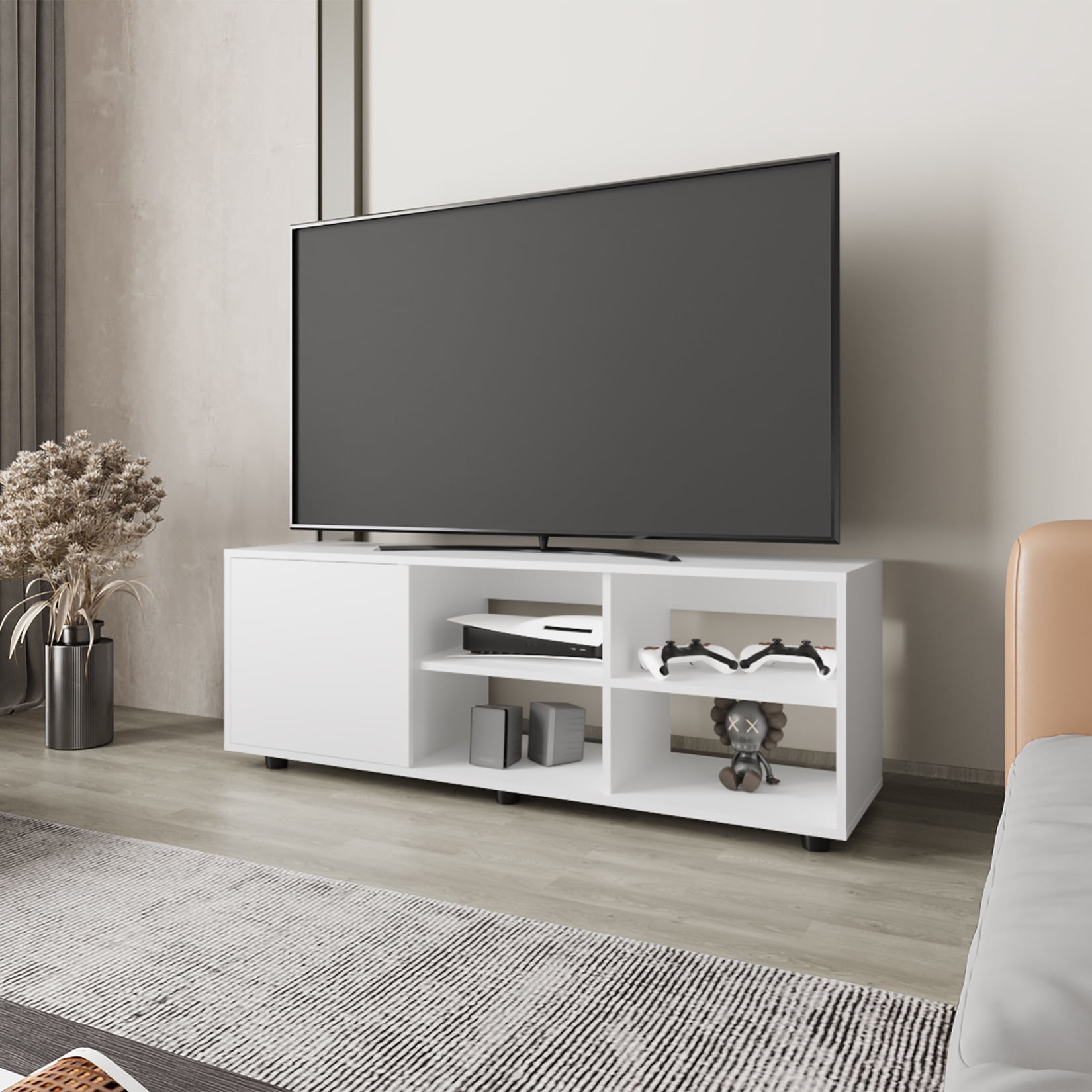 Modern TV Stand for Up to 50-Inch TVs with Concealed Cabinet and Open ...
