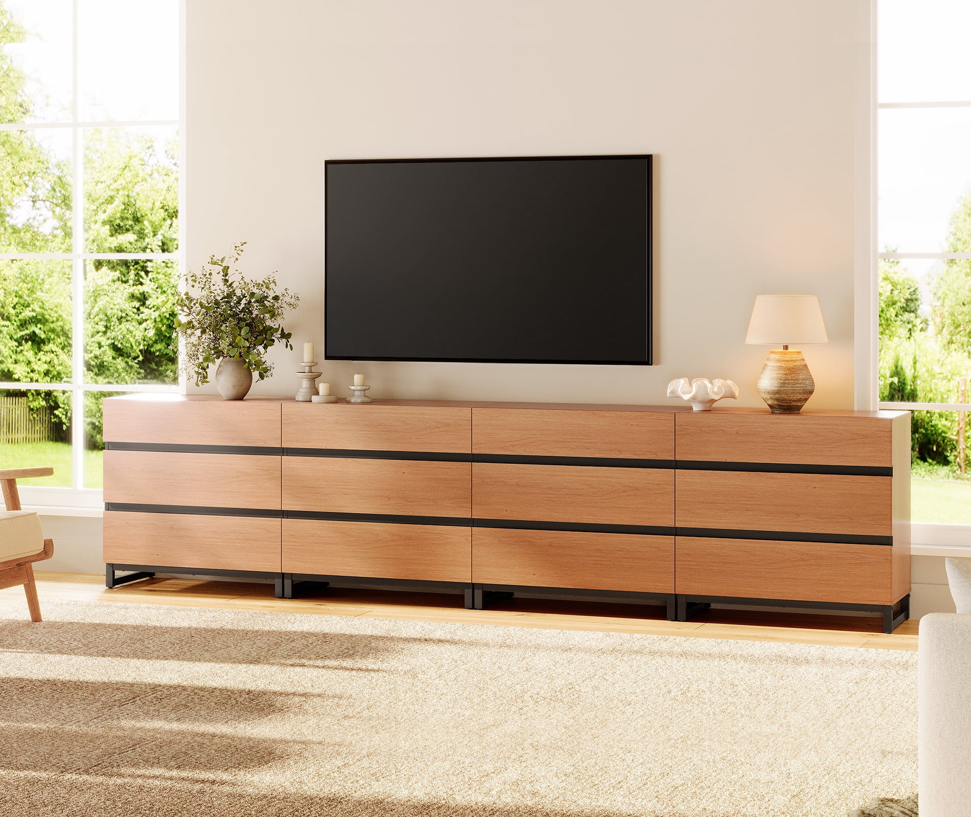 Modern TV Stand with 12 Drawers and Metal Base, Entertainment Center ...