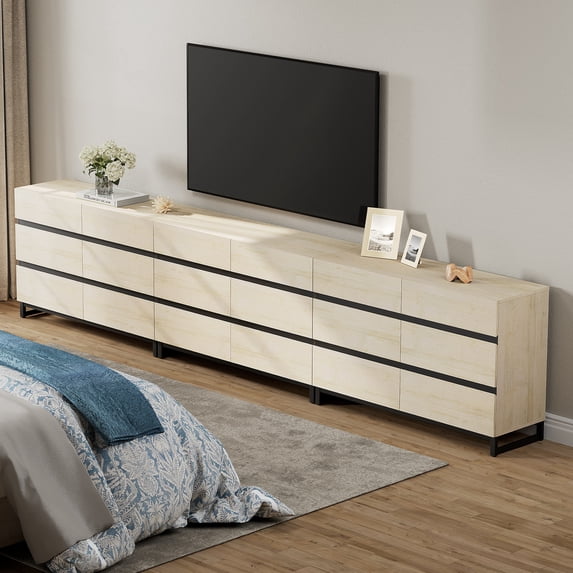 Modern TV Stand with 18 Drawers and Sturdy Metal Base, Entertainment ...