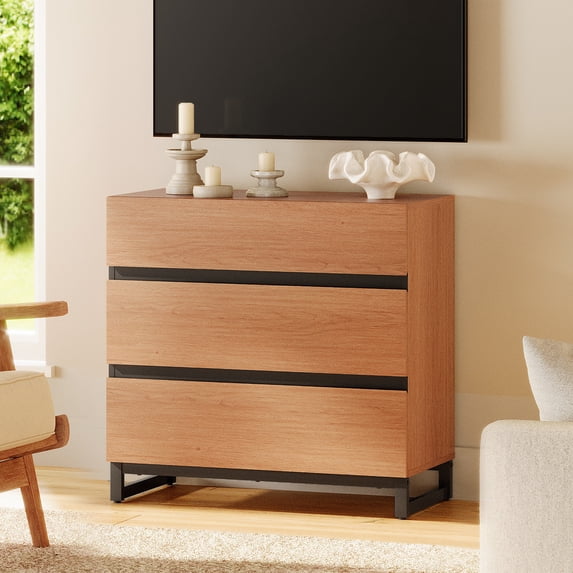 Modern TV Stand with 3 Drawers and Metal Base, Entertainment Center ...