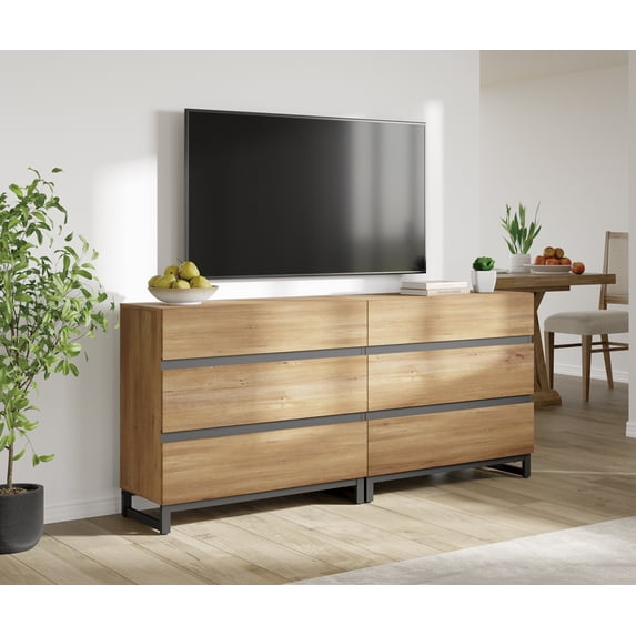 Modern TV Stand with 6 Drawers and Metal Base, Entertainment Center ...