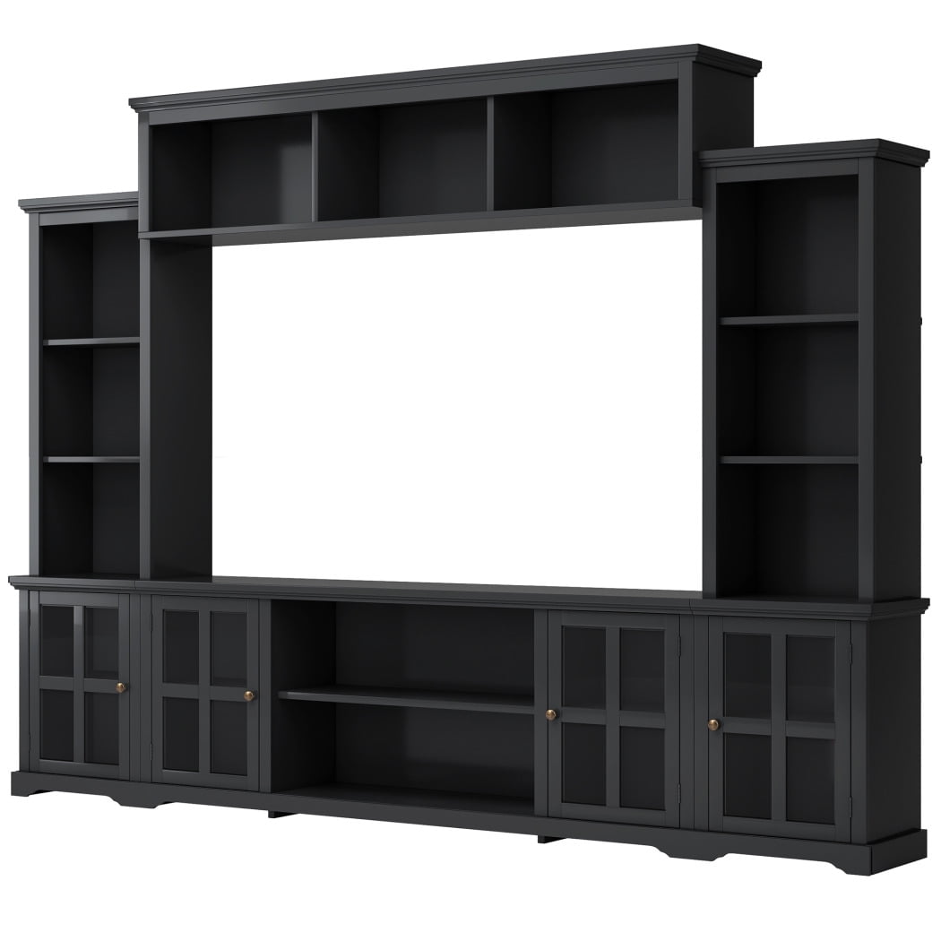 Modern TV Stand with Ample Storage Solutions - Tempered Glass & Particle Board Design for 66 ...