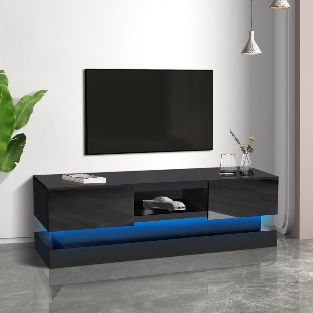 Modern TV Stand with LED Lights, TV Cabinet Entertainment Center Media ...