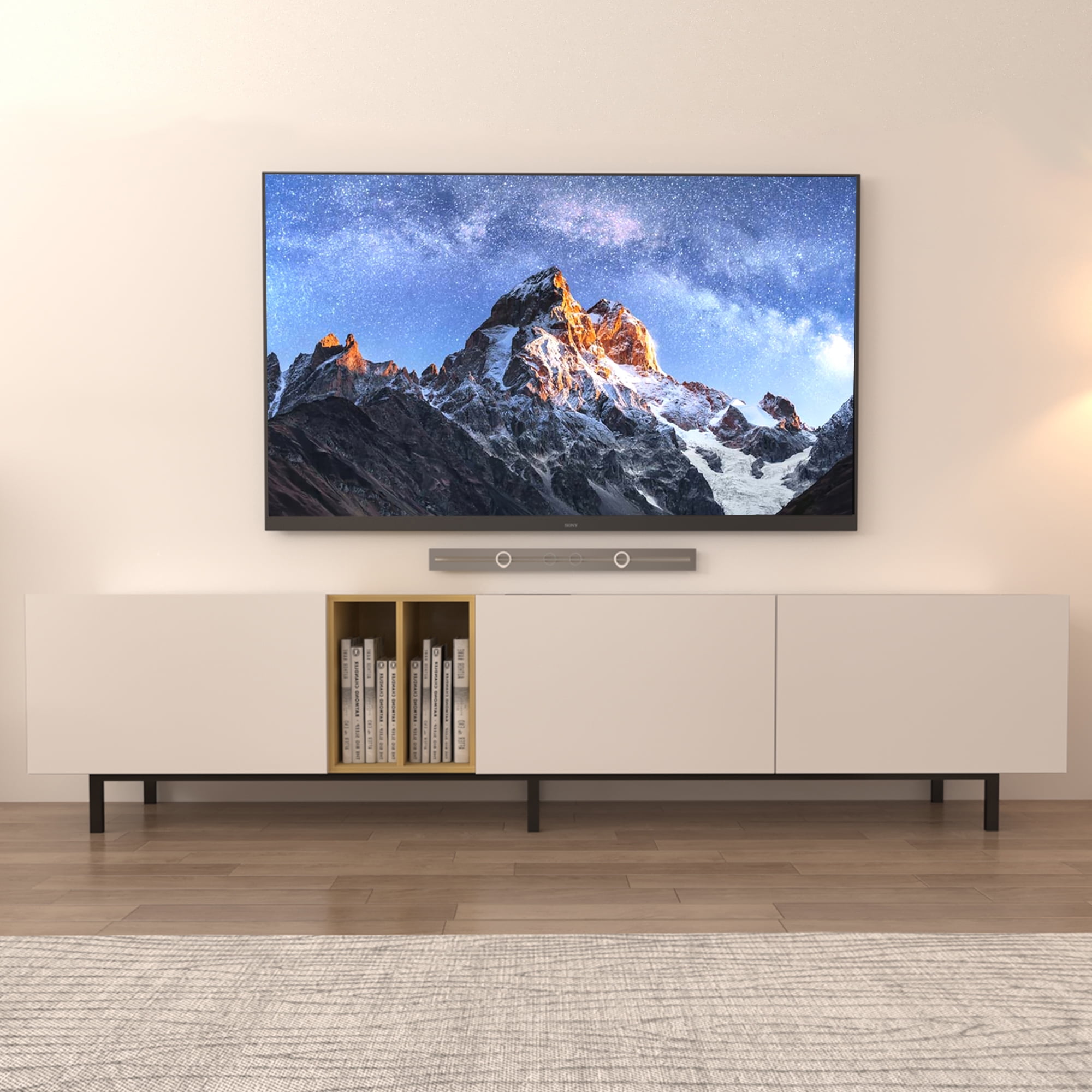 Modern TV Stand with Wireless Charging, White TV Console Table with ...