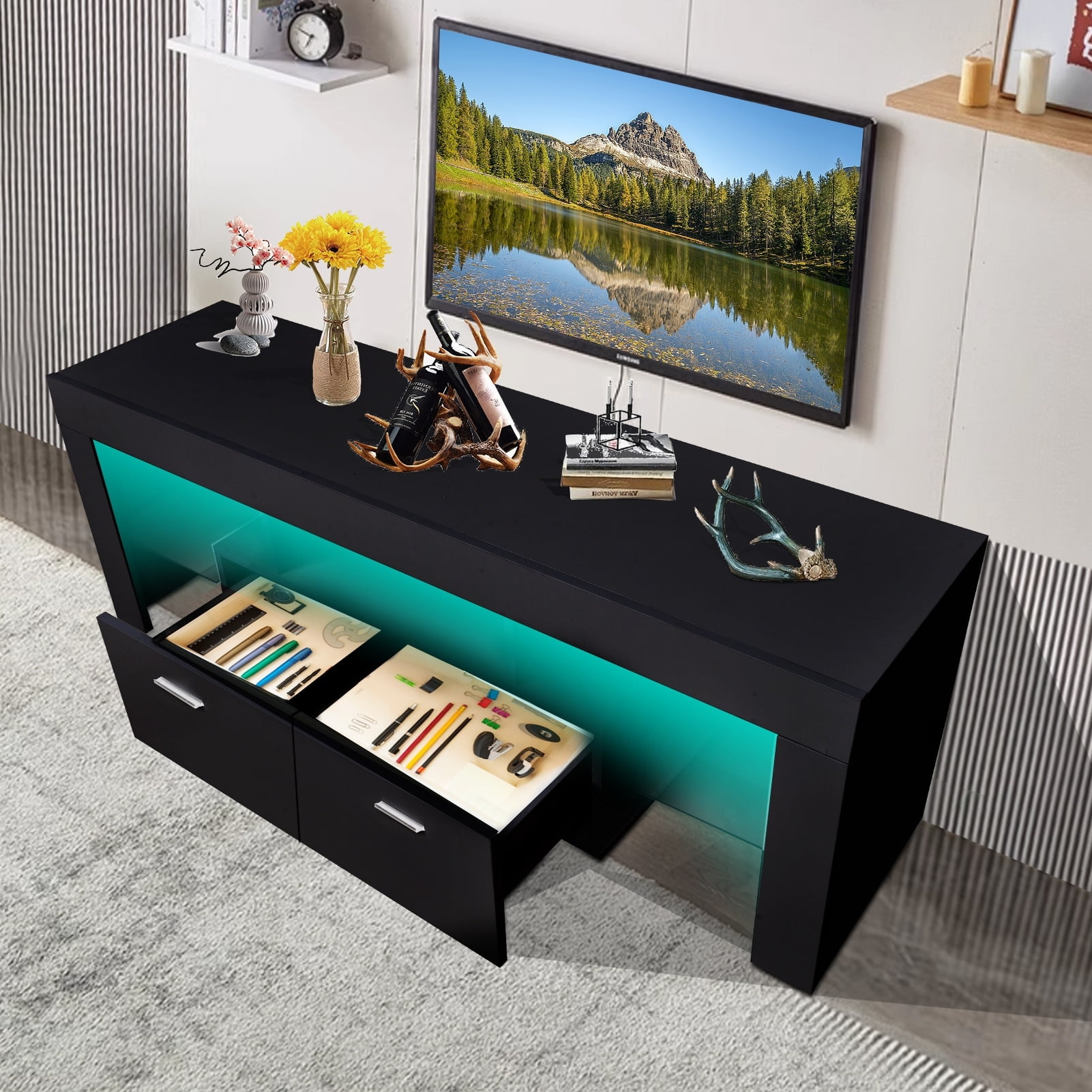 Modern TV stand with drawer TV cabinet for Up to 75 inch for Black ...