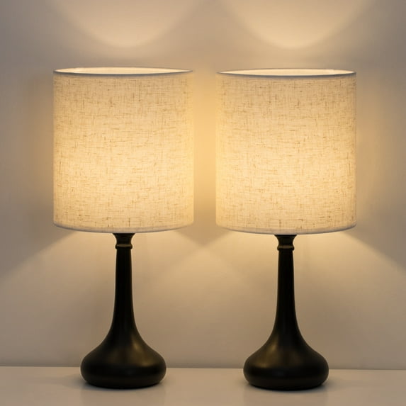 Modern Table Desk Lamp Set of 2 with Fabric Shade Nickel Black Base ...