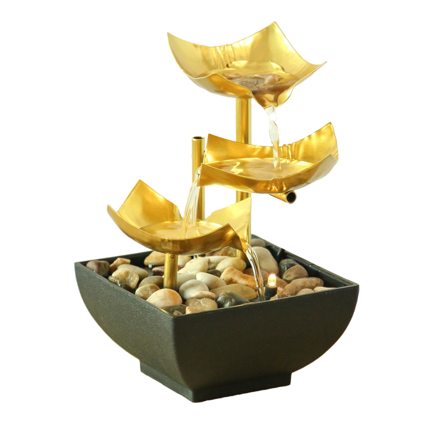 Modern Table Fountain With LED Lighting and Natural River Stones USB ...