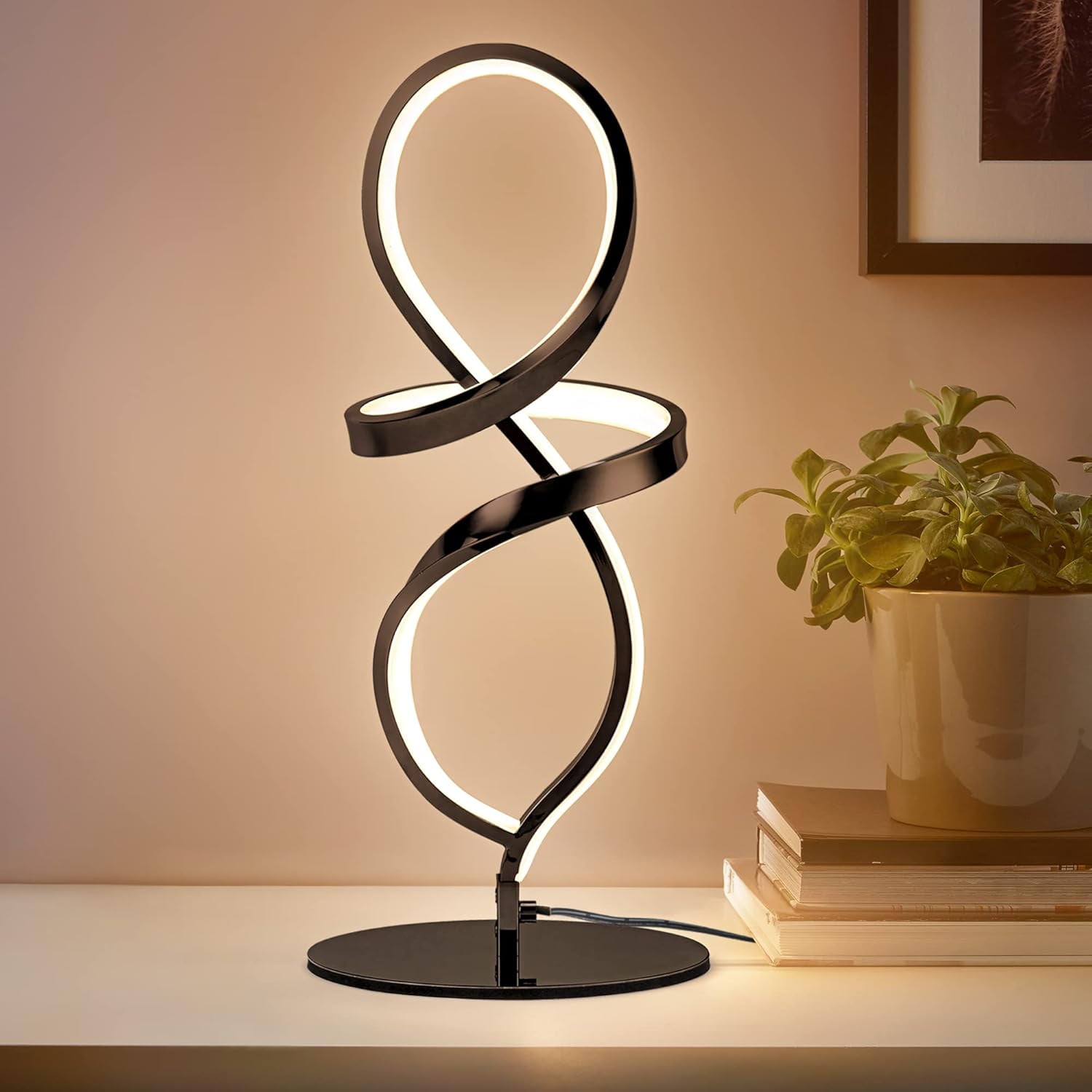 Modern Table Lamp with LED Spiral Design, Bedside Lamp with Stepless ...