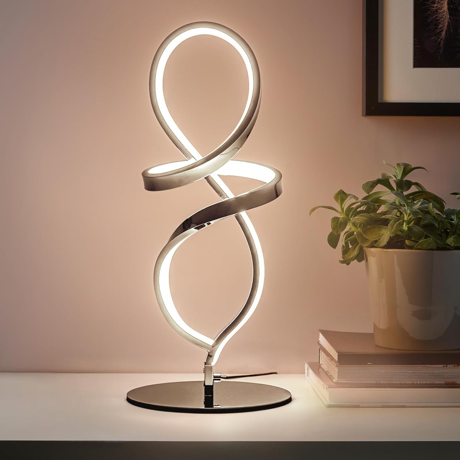 Modern Table Lamp, RGB Table Lamp，LED Spiral Lamp, Silver Bedside Lamp ...