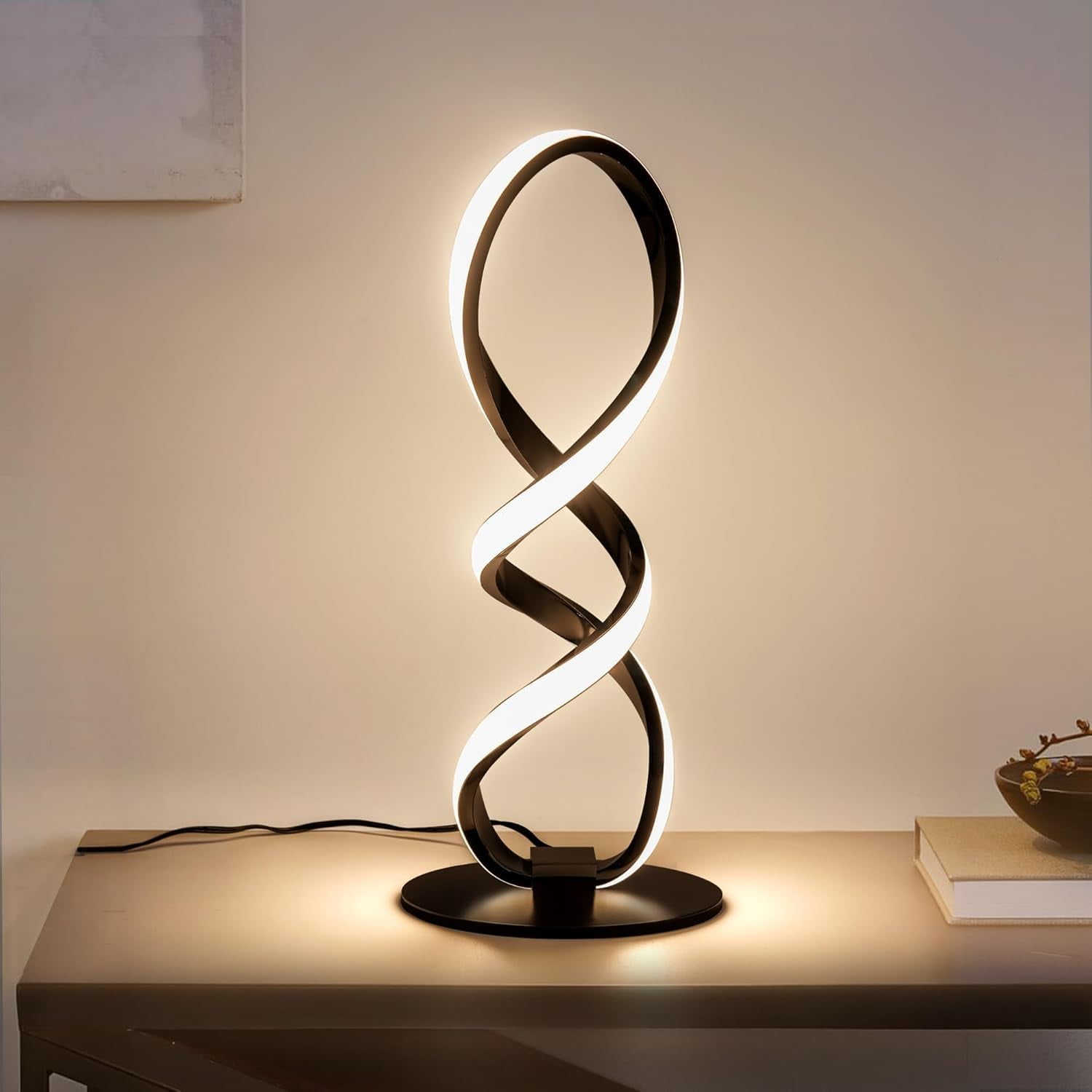 Modern Table Lamp - Stepless Dimmable LED Spiral Lamp, Black, 12W ...