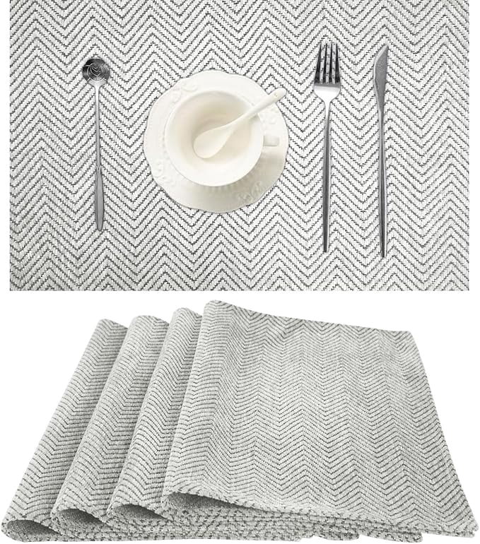 Modern Table Place Mats Set of 4 Cream White 14x20 Long Machine ...