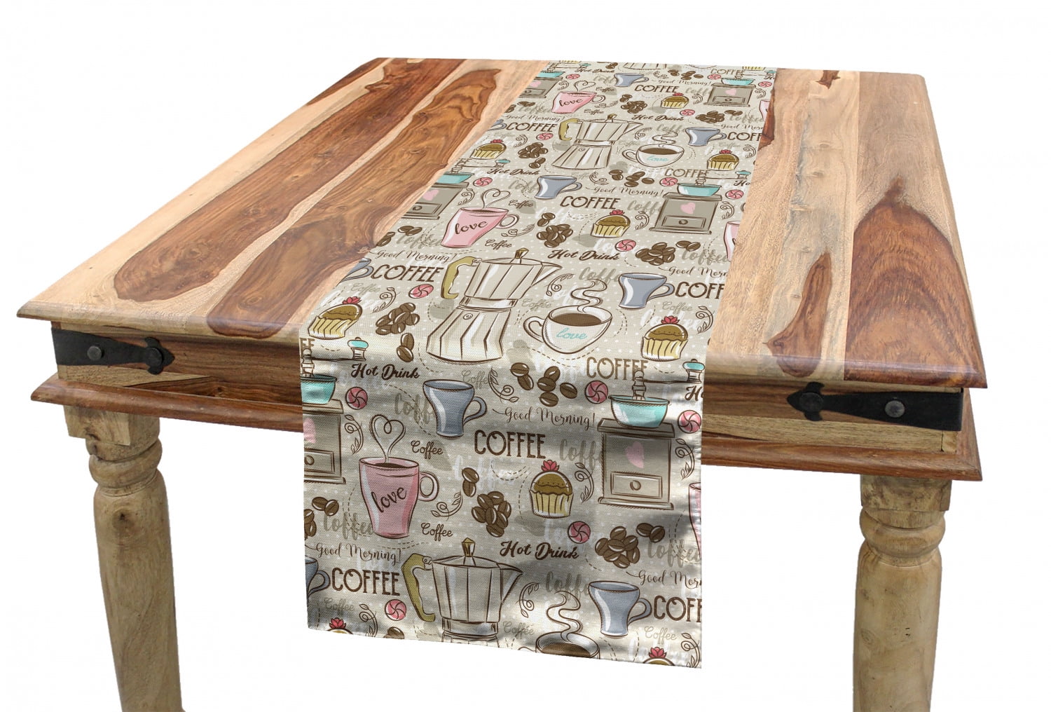 Modern Table Runner, Coffee Time Vintage Espresso Machine Cupcakes ...