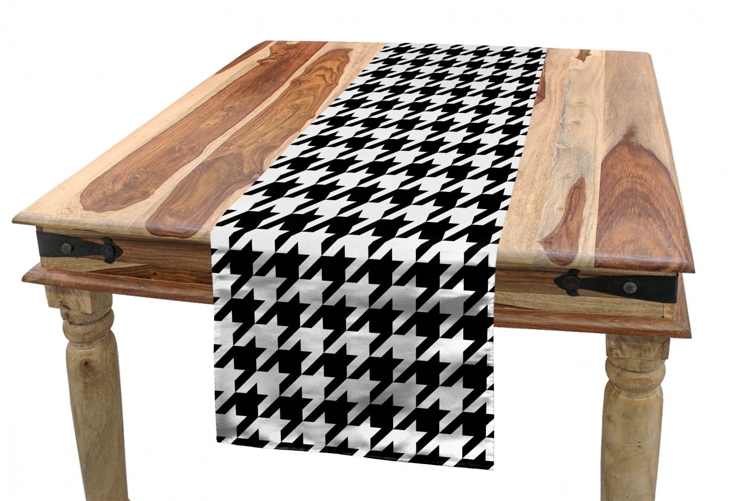 Modern Table Runner, Illustration of Bizarre Shapes Houndstooth ...