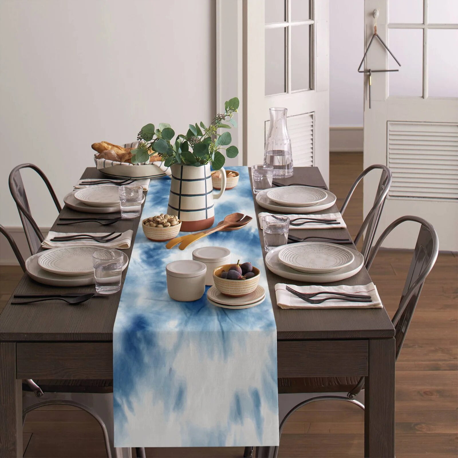 Modern Table Runner Watercolor Blue Texture Table Runners for Wedding ...