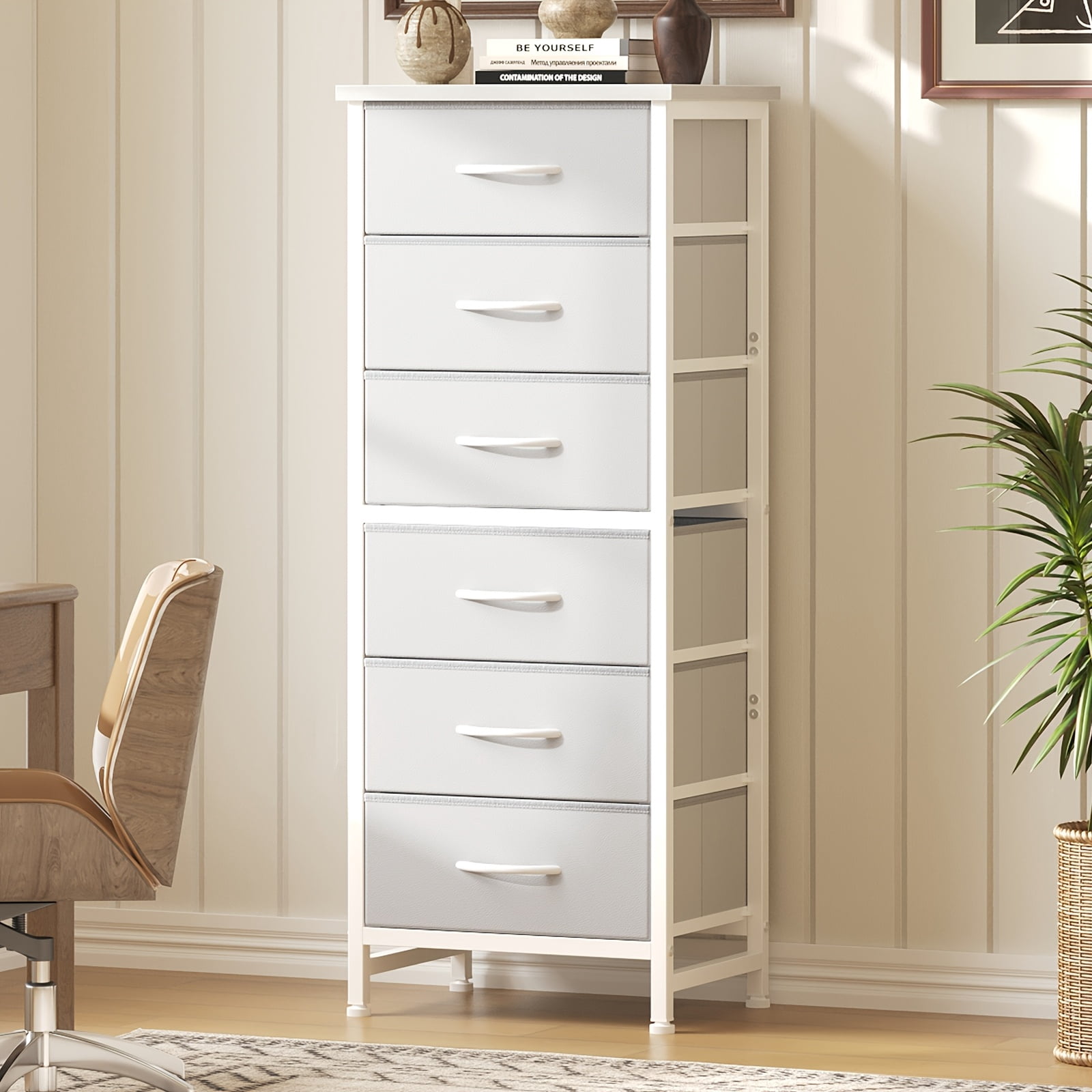 Modern Tall 6-Drawer Dresser with Metal Frame & Anti-Tip Base, Wood ...