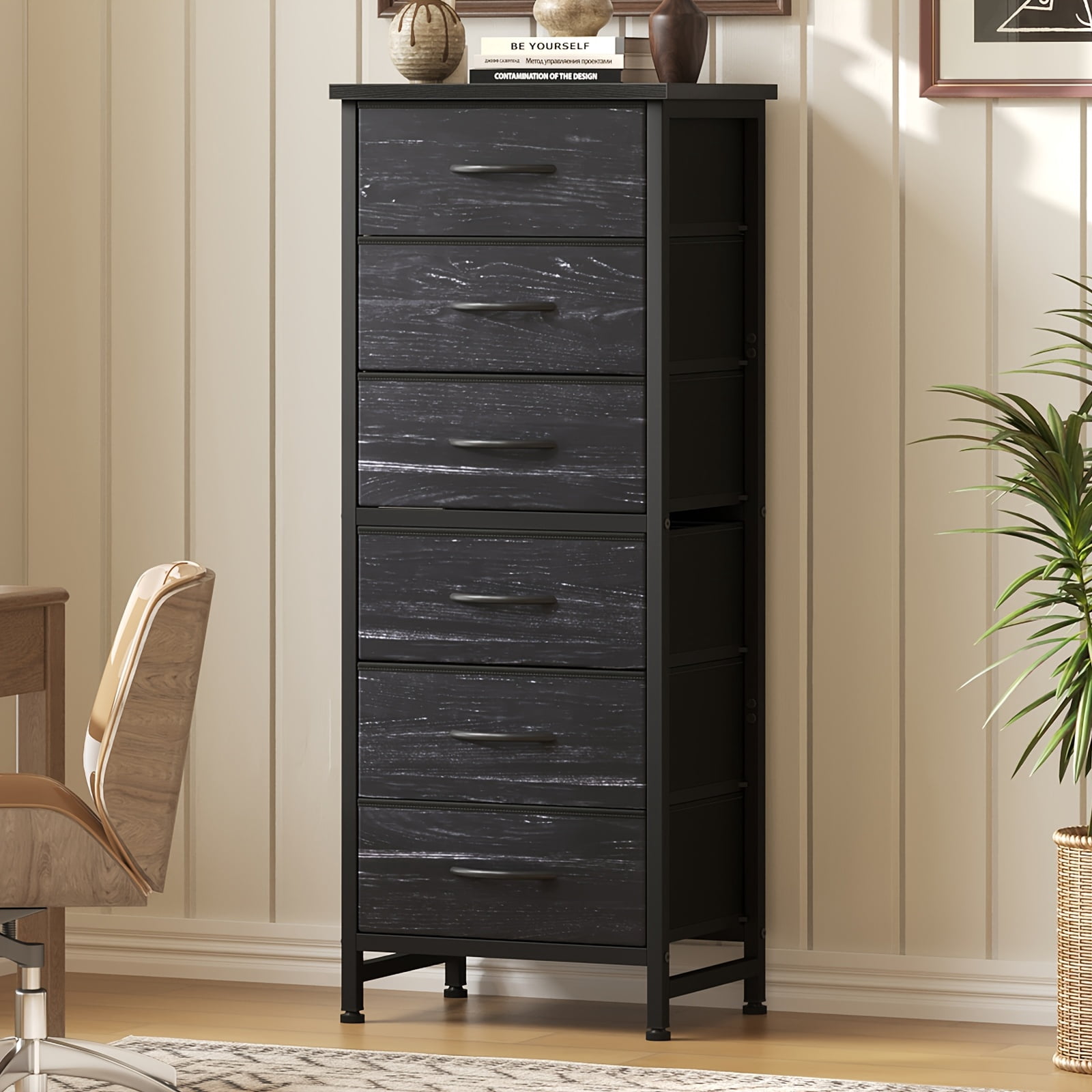Modern Tall 6-Drawer Dresser with Metal Frame & Anti-Tip Base, Wood ...