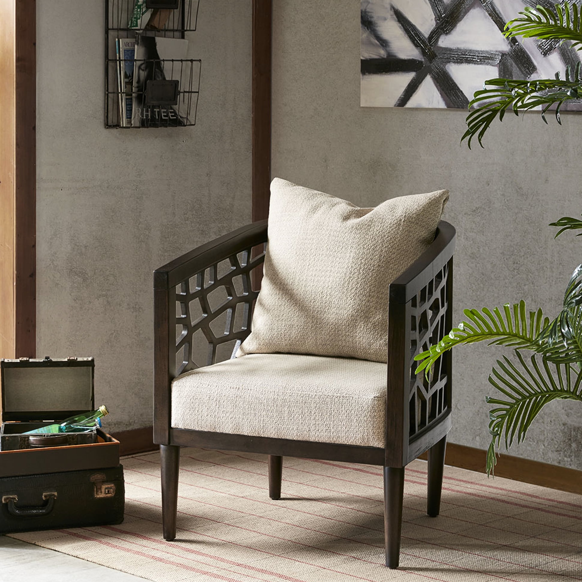 Modern Tan Accent Chair, Solid Wood Build, High Foam Upholstered Seat ...