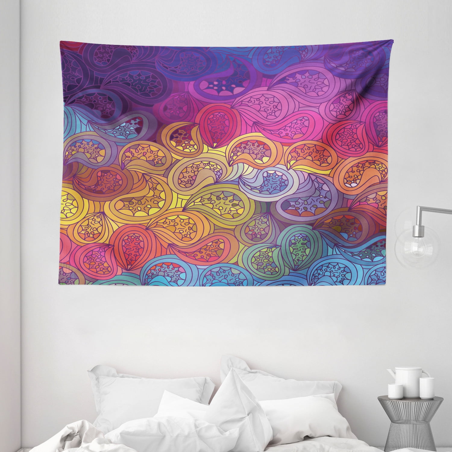 Modern Tapestry, Abstract Leaf Shaped Colorful Wavy Curved Figures ...