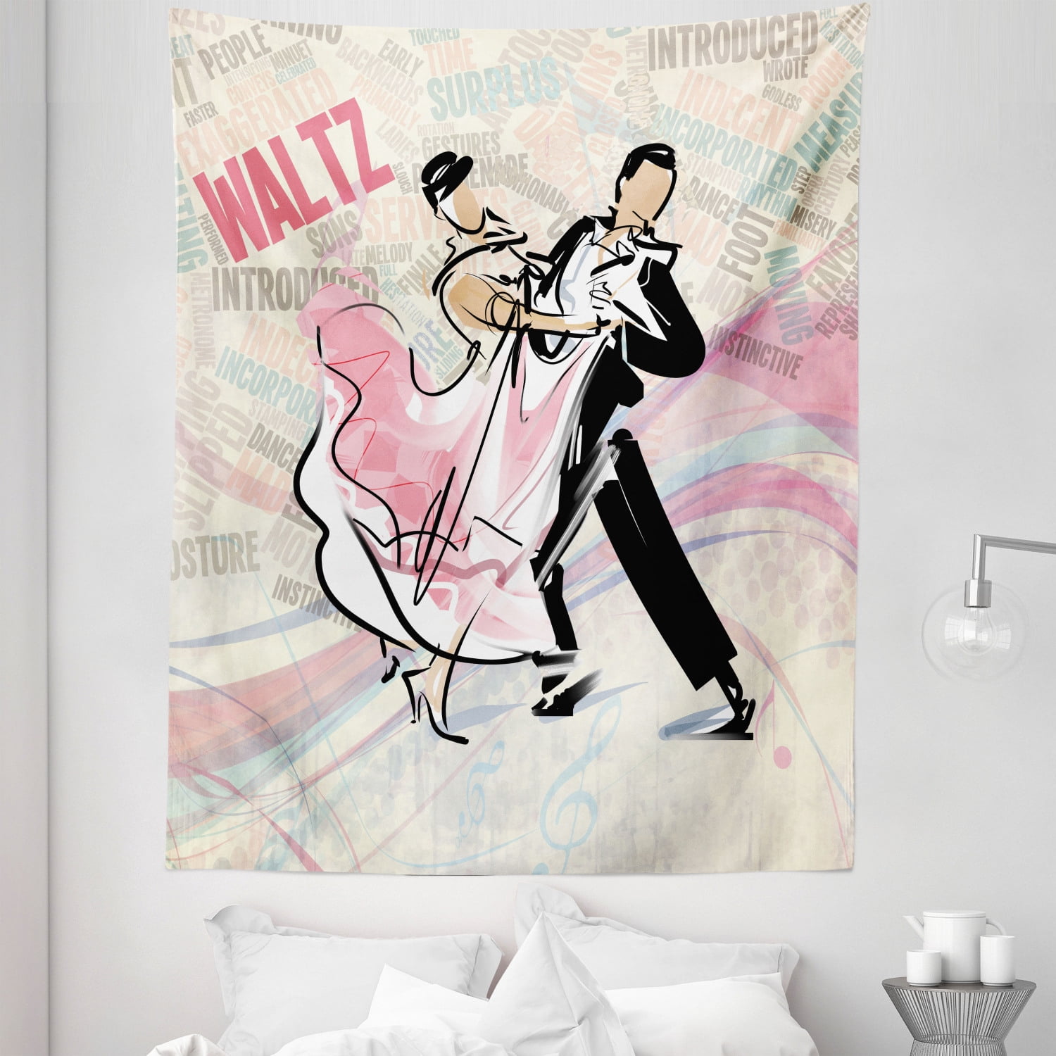 Modern Tapestry, Vintage Style Drawn Romantic Danching Couple with ...