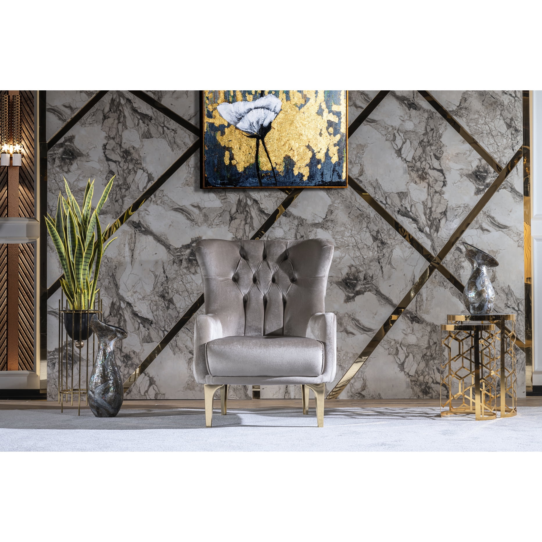 Modern Taupe Rocking Seat For Living Area - Stable Wood & Upholstery ...