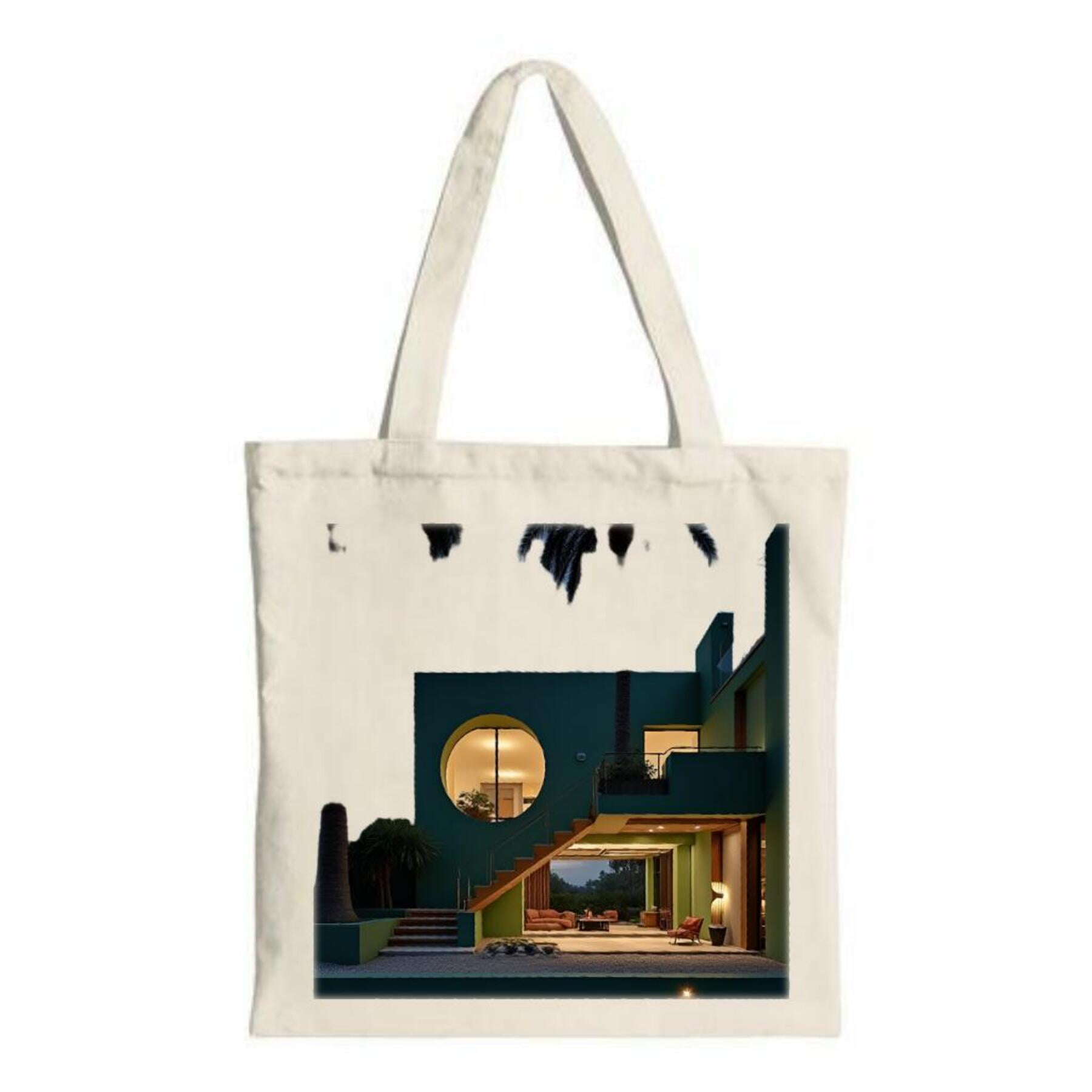Modern Teal Building Design Tote Bag - Stylish Canvas Bag with Circular ...