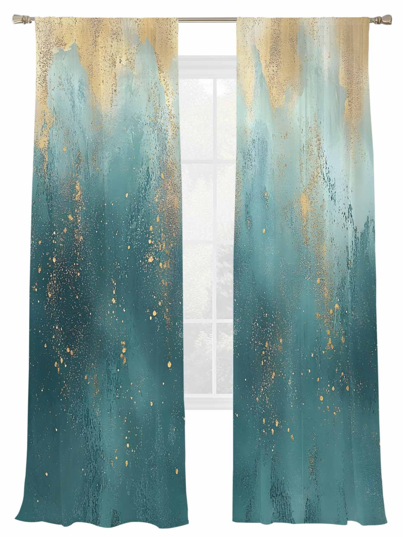 Modern Teal Gold Sheer Curtains for Living Room Bedroom, Light ...