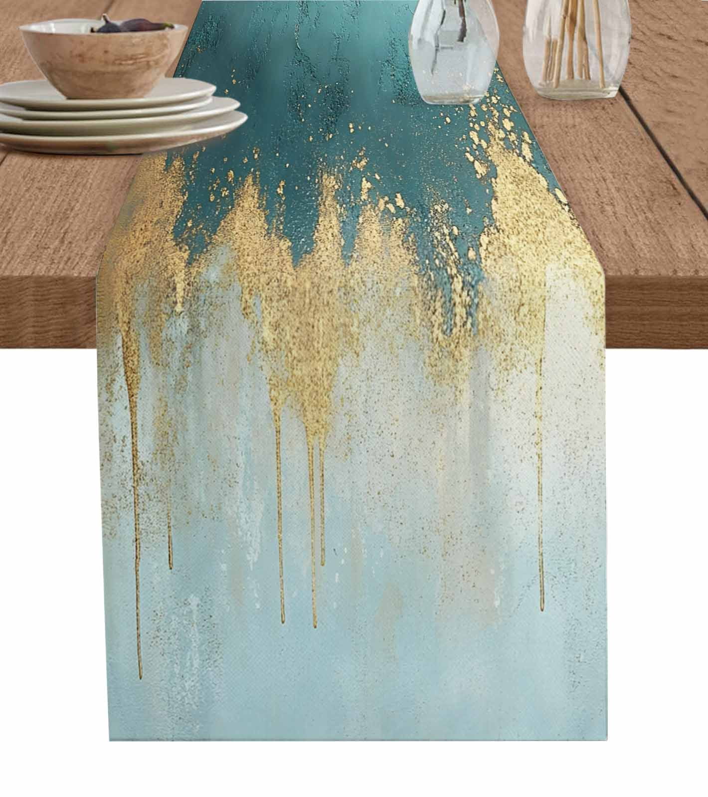 Modern Teal Turquoise Table Runner 72 Inches, Abstract Oil Painting ...
