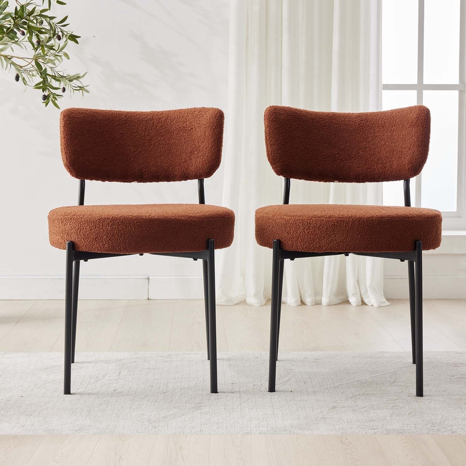 Modern Teddy Fabric Dining Chairs Set of 2, Armless with Backrest ...