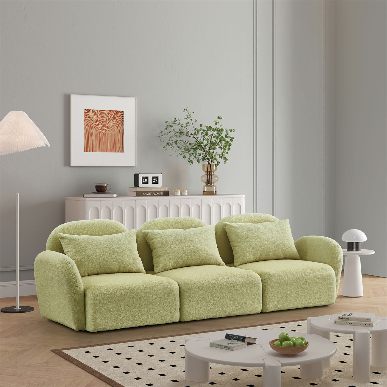 Modern Teddy Fabric Sofa, Living Room Couch with Curved Arm and Back ...