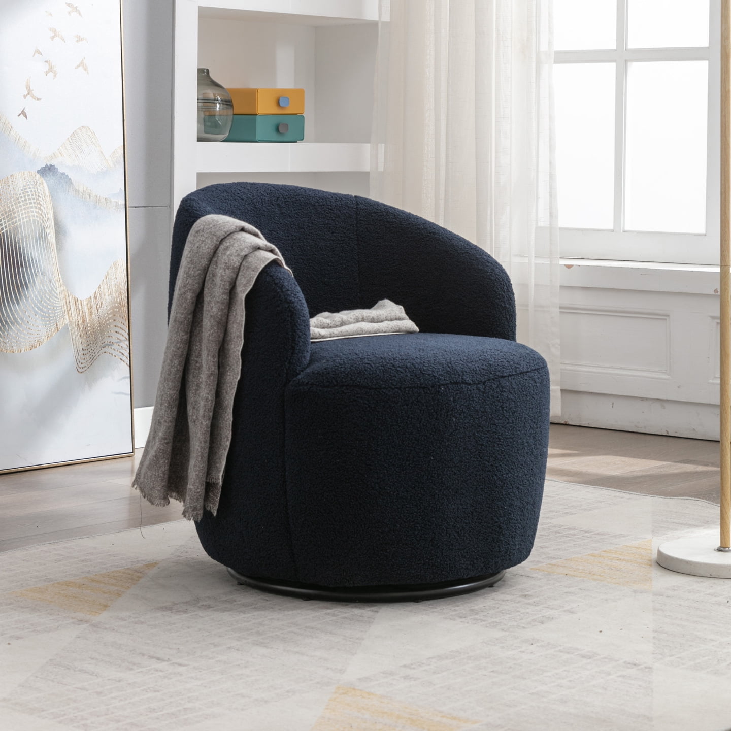 Modern Teddy Fabric Swivel Accent Armchair with Black Power Coating ...