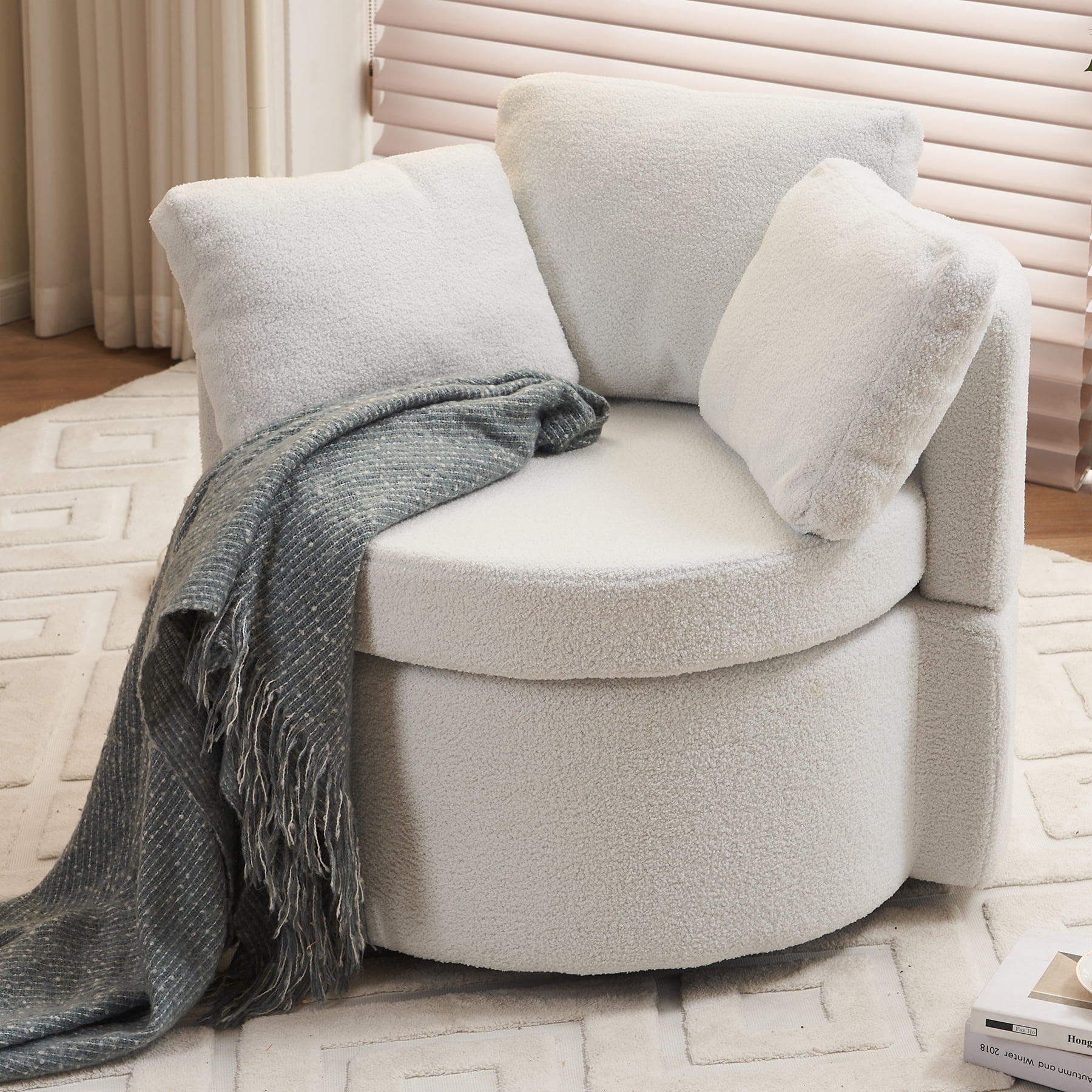 Modern Teddy Fabric Swivel Accent Chair with Hidden Storage, Backrest ...