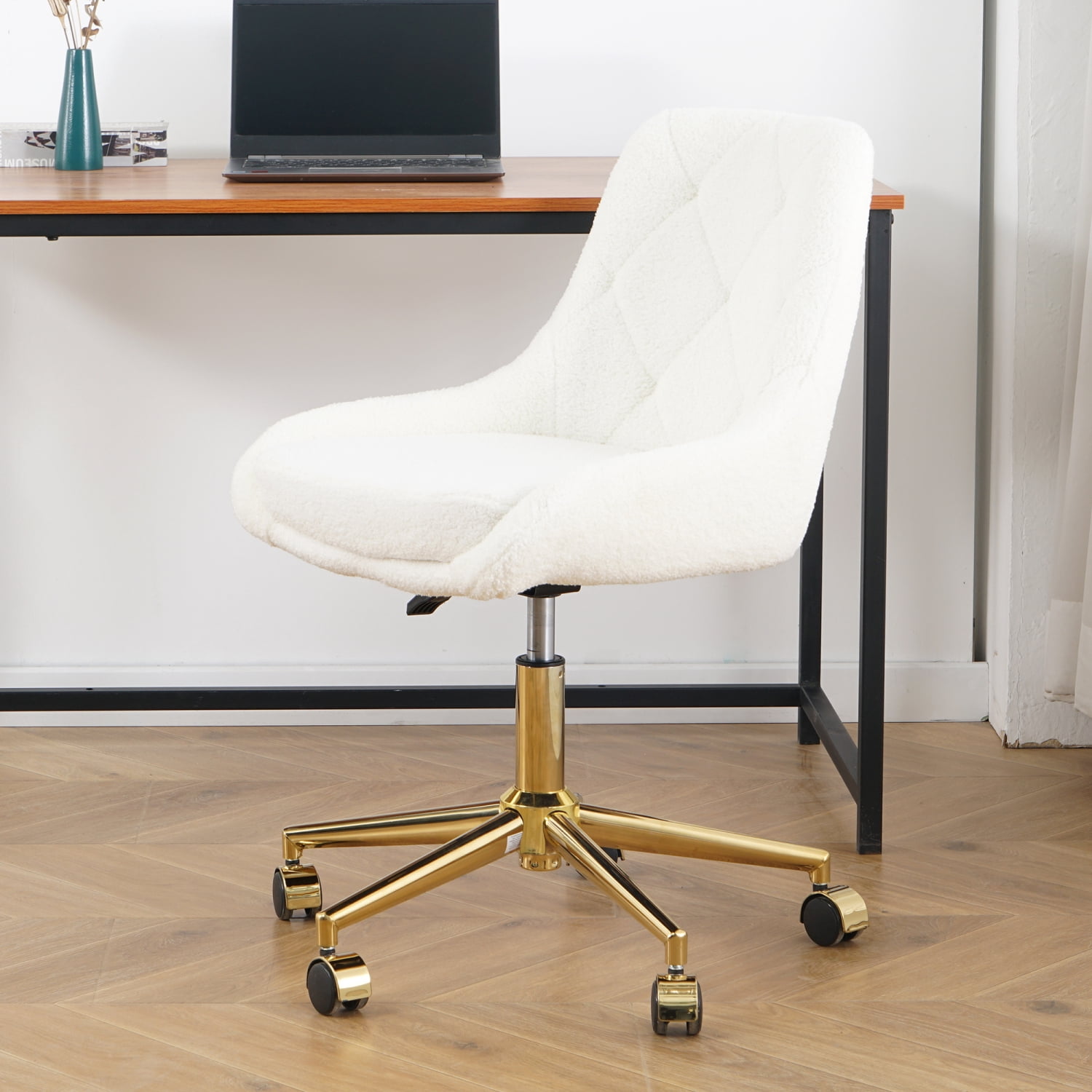 Modern Teddy Fleece Fabric Chair with Gold Legs Living Room, Office ...