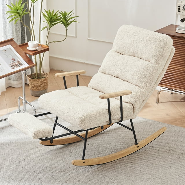 Modern Teddy Gliding Rocking Chair with High Back, Retractable Footrest ...
