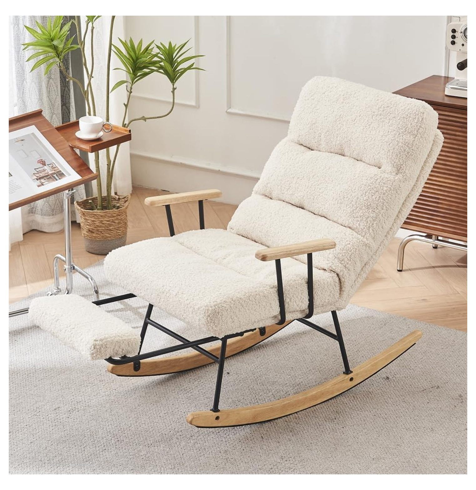 Modern Teddy Gliding Rocking Chair with High Back, Retractable Footrest ...