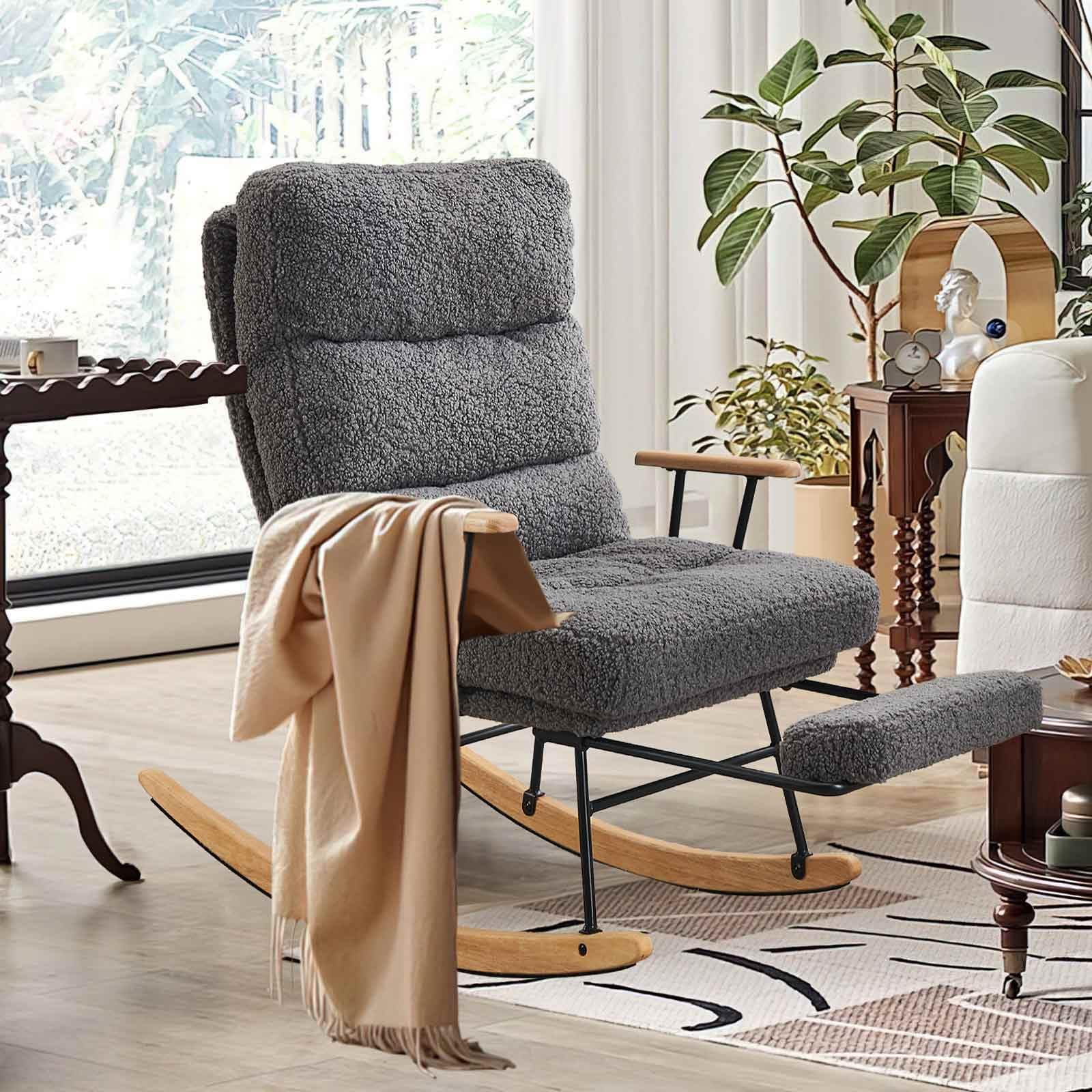 Modern Teddy Gliding Rocking Chair with High Back, Retractable Footrest ...